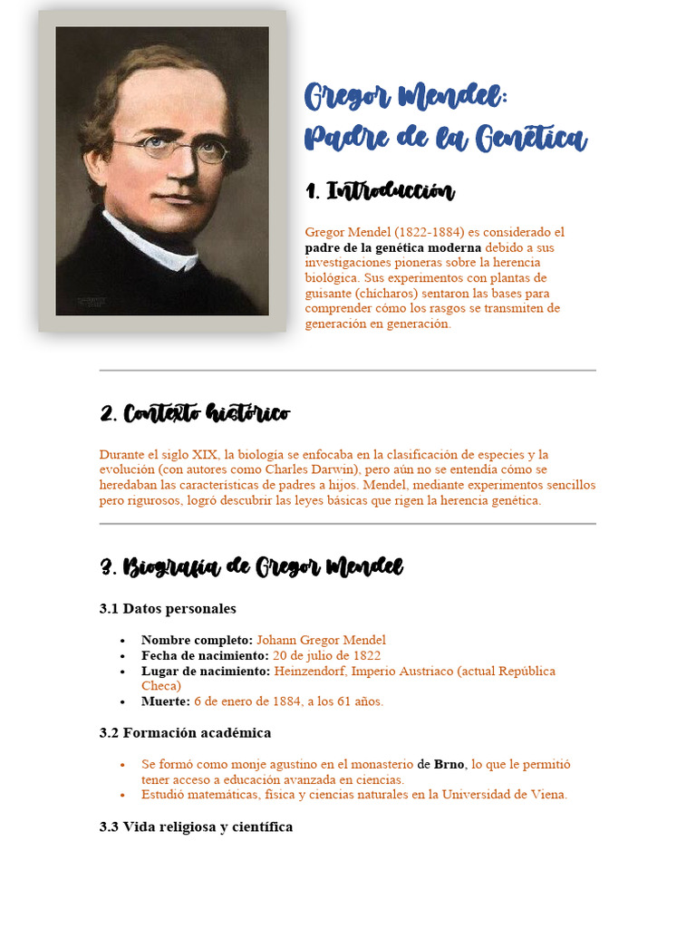 Gregor Mendel | PDF | Dominancia (Genética) | Ciencias de la vida