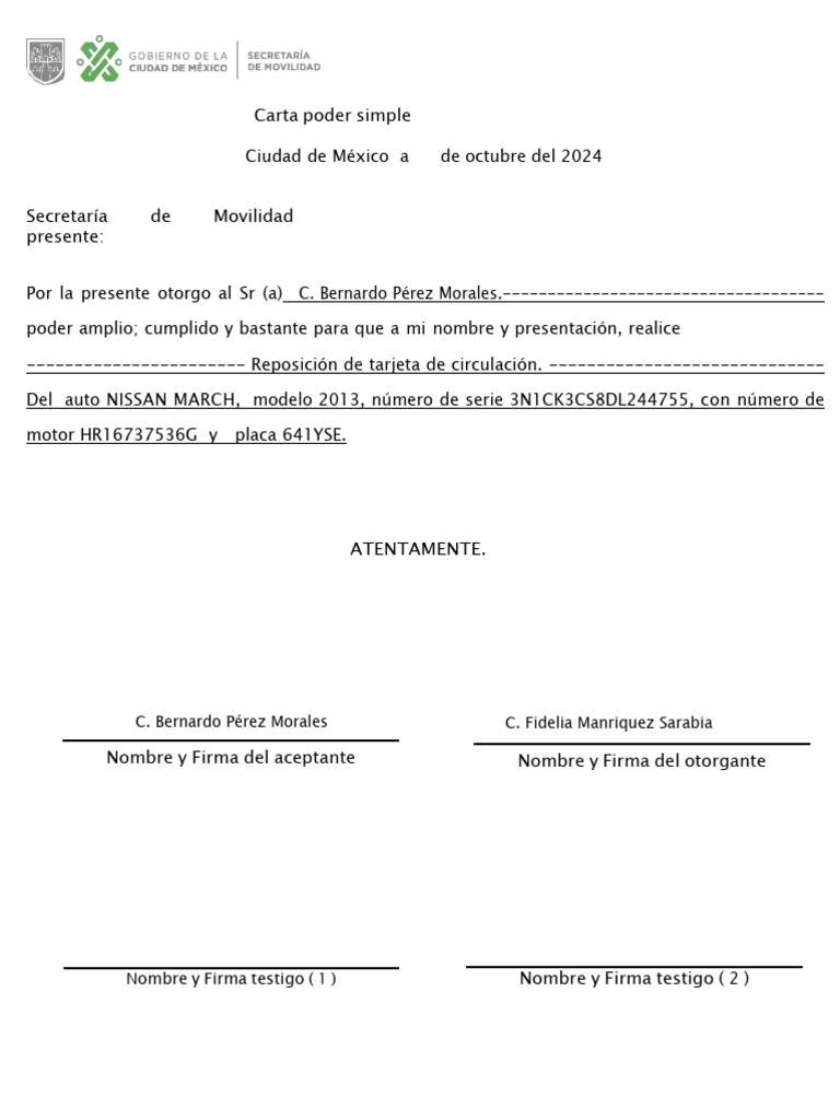 Carta Poder de Semovi | PDF