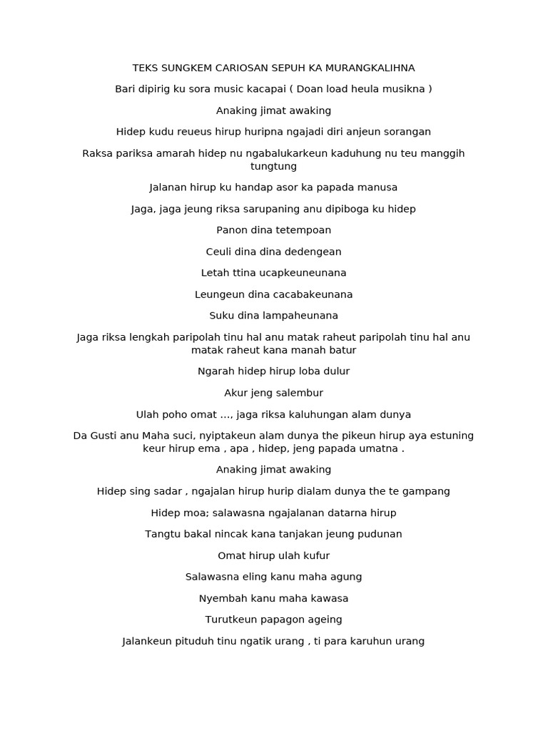 TEKS SUNGKEM CARIOSAN SEPUH KA MURANGKALIHNa | PDF