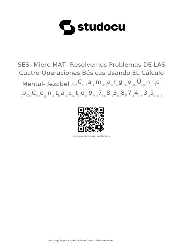 Ses Mierc Mat Resolvemos Problemas de Las Cuatro Operaciones Basicas ...