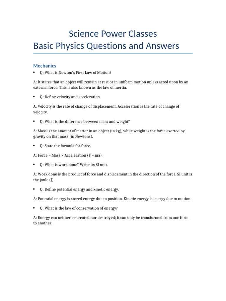 Basic Physics QnA Updated | PDF | Force | Temperature