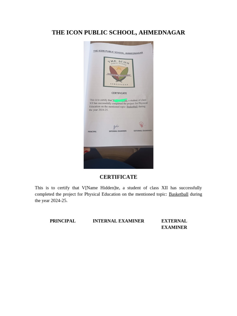 Certificate for Physical Education Project | PDF