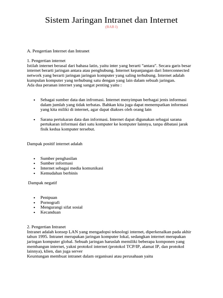 Sistem Jaringan Intranet dan Internet | PDF
