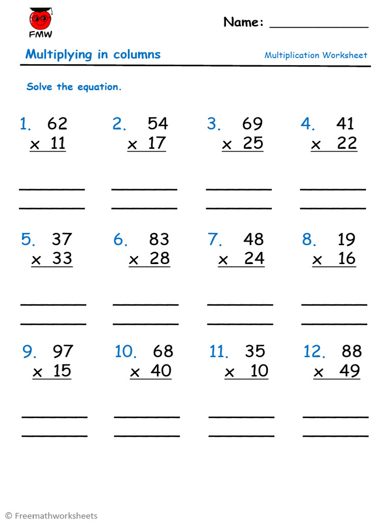 Grade 4 Multiplication Worksheet 6 | PDF