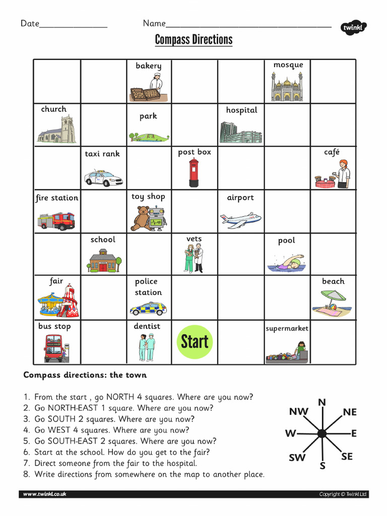 Compass Directions Worksheet | PDF