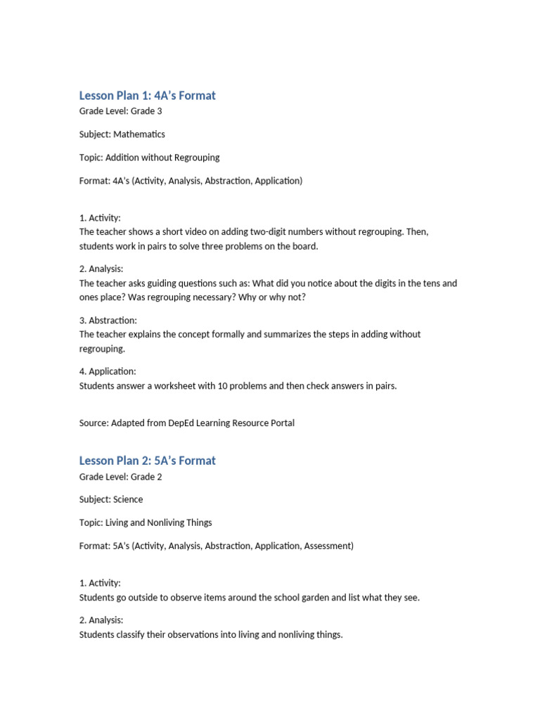 Sample Learning Plans 4as 5as TMDI | PDF