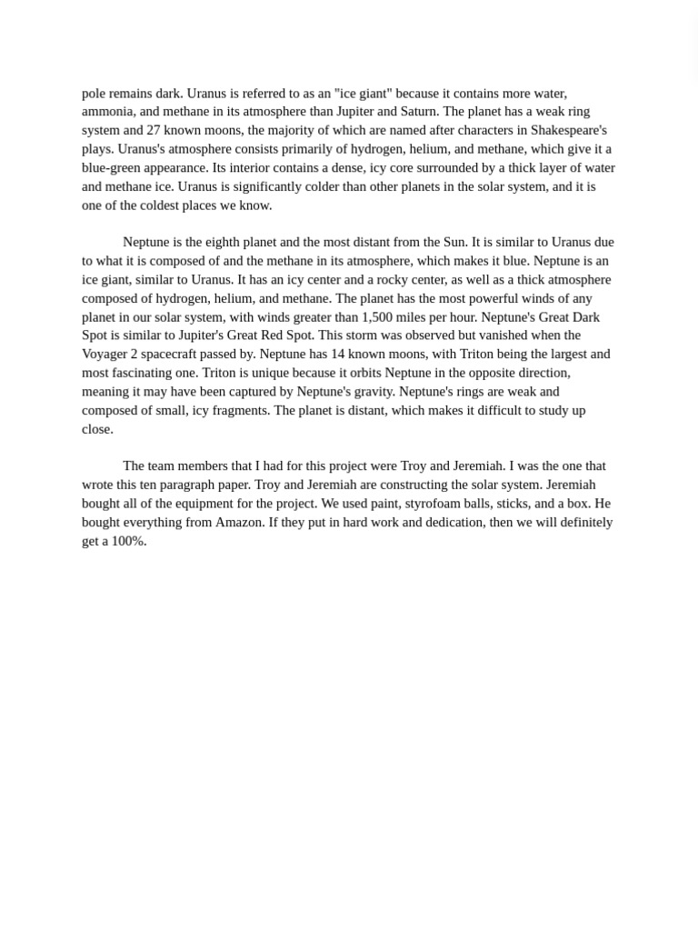 Semaj, Jeremiah, and Troy's Solar System Paper | PDF