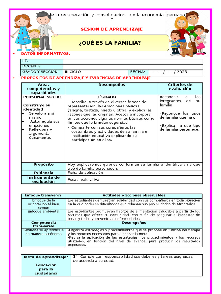 1º U2 S3 Sesion D1 PS Qué Es La Familia | PDF | Evaluación | Aprendizaje