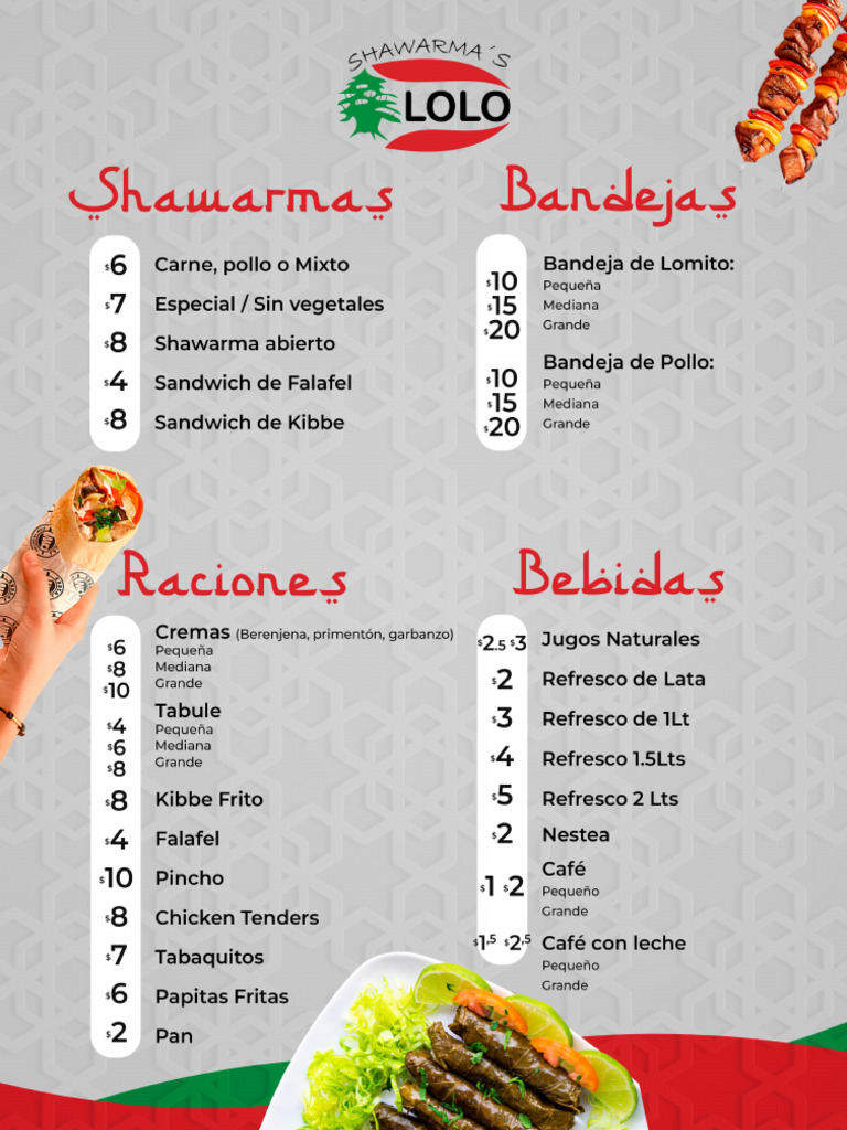 Menu Shawarmas Lolo | PDF