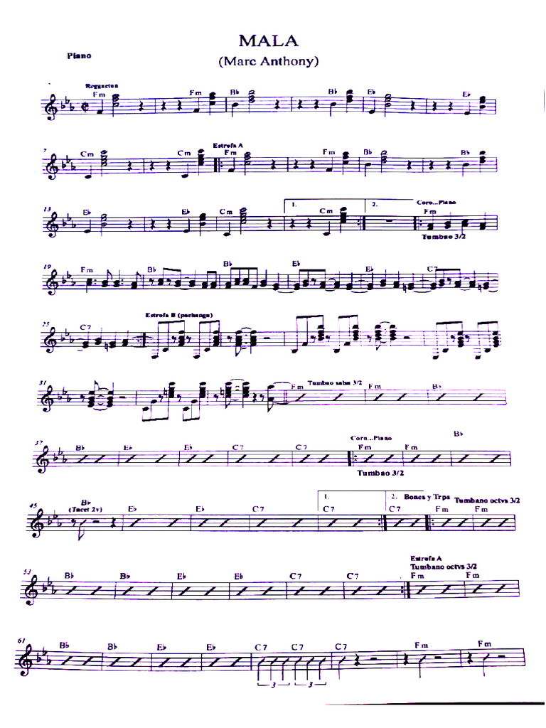 Mala (Marc Anthony) - Piano | PDF