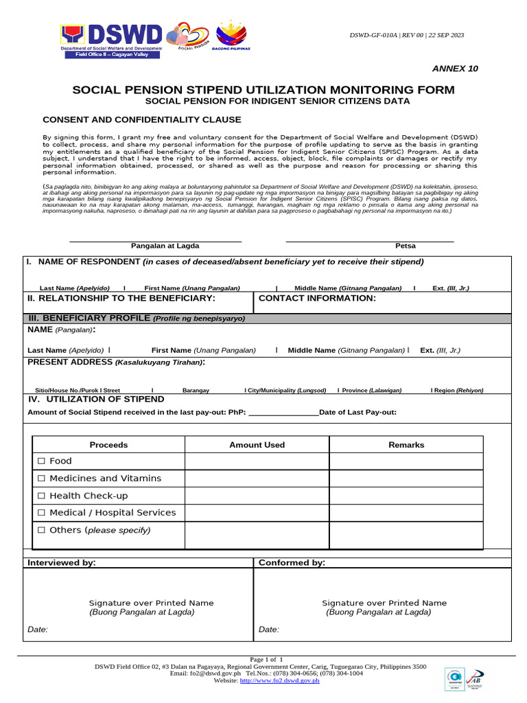 Annex 10 Social Pension Utilization Monitoring Form 2 1 | PDF | Social Policy