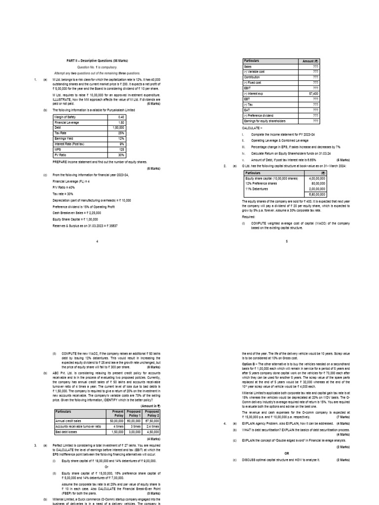 CA Inter FM SM Q MTP 1 May 2025 | PDF | Dividend | Capital Structure