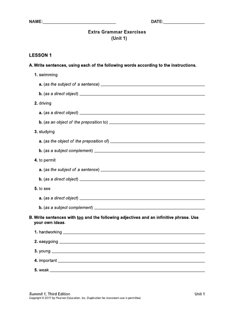 Extra Grammar - Unit 1 - Lesson 1 | PDF