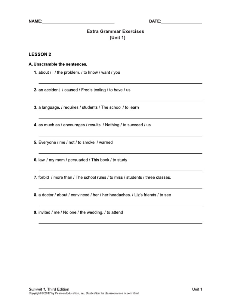 Extra Grammar - Unit 1 - Lesson 2 | PDF