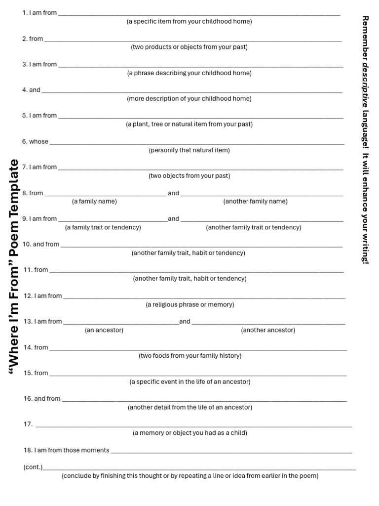 Where I'm From Poem Template | PDF | Cognition | Mental Processes