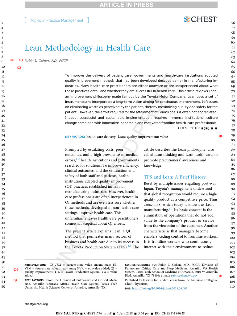 Lean Methodology for Health Care Improvement | PDF | Lean Manufacturing ...