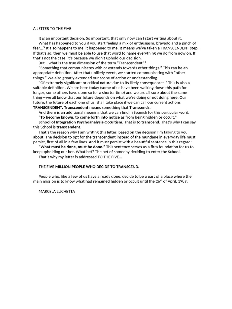 A Letter To The Five | PDF