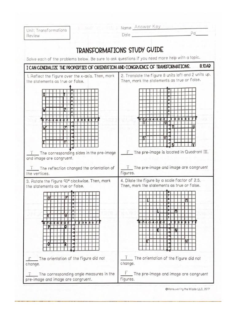 Transformations Study Guide Key | PDF