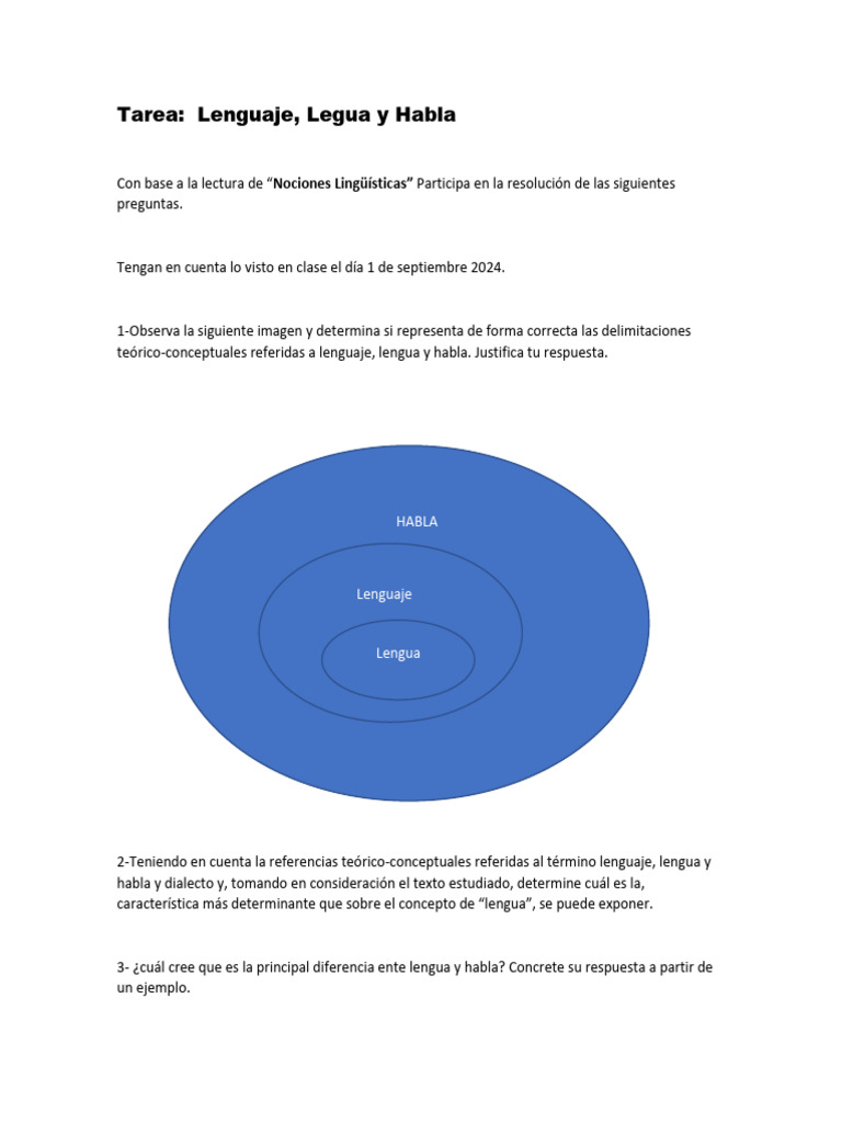 Tarea sobre Lenguaje y Lengua | PDF