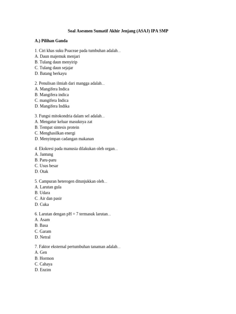 Latihan Us Ipa SMP | PDF