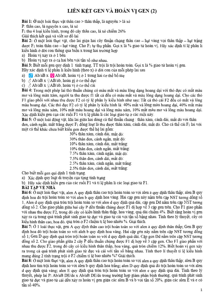 2 Lien Ket Gen - Hoan Vi Gen - Bai Giang - Lop o Truong - Bai Tap Cho Hs - Buoi 2 - V1 | PDF