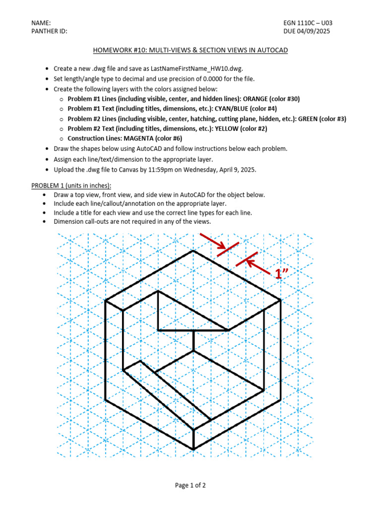 Homework #10: Multi-Views & Section Views in Autocad: o o o o o | PDF
