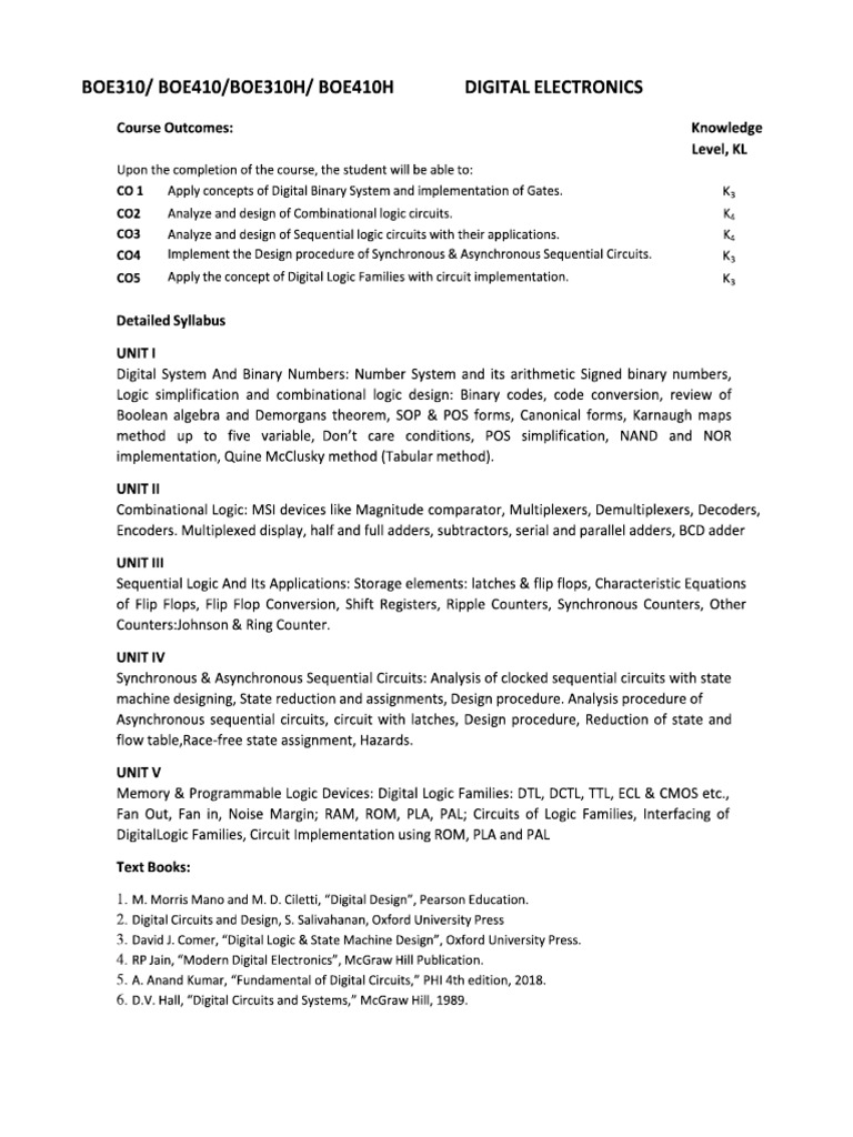 Digital Electronics Syllabus | PDF