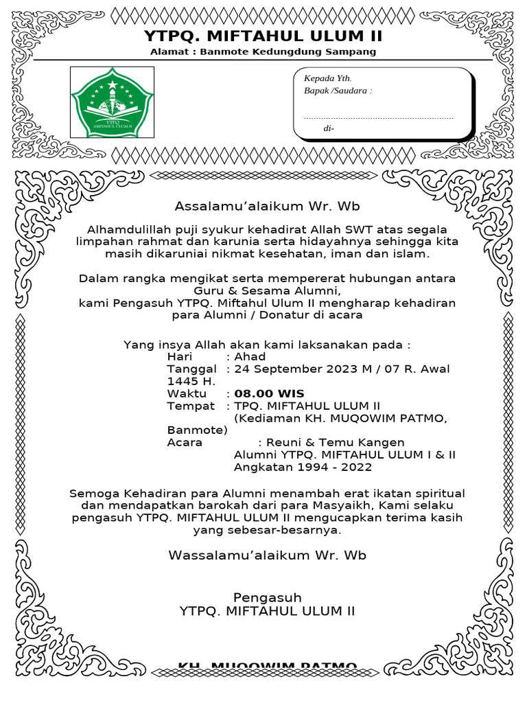 Undangan Miftahul Ulum Ii | PDF