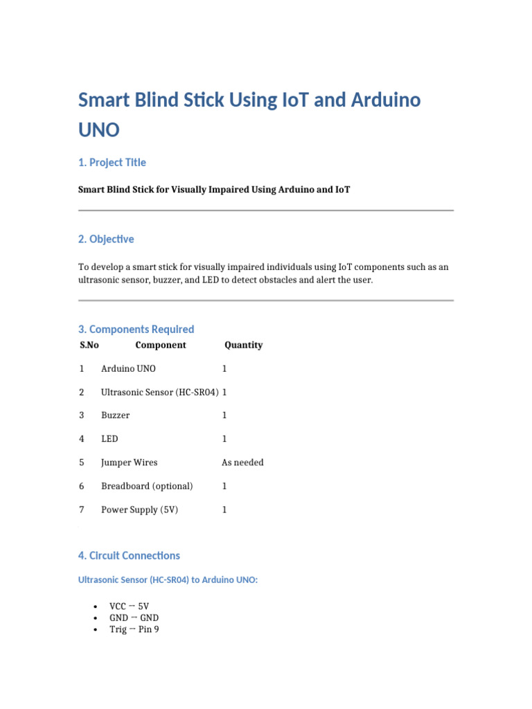 Blind Stick Project Report | PDF | Arduino | Manufactured Goods