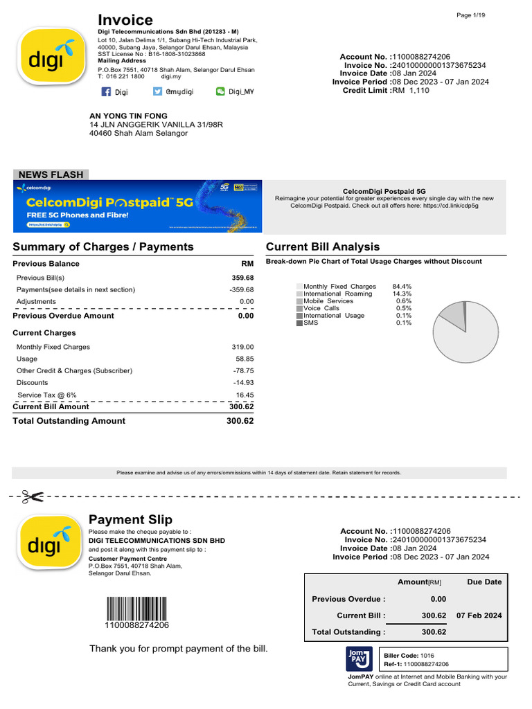 Digi Bill 13736752340.9350936930254703 | PDF | Cheque | Payments