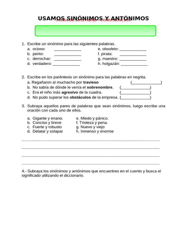 Ficha-Comu-Utiliza Sinonimos y Antonimos | PDF