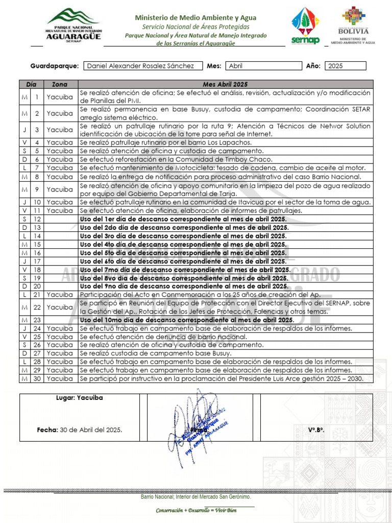 Diario Refrigerio Abril Daniel 2025 | PDF