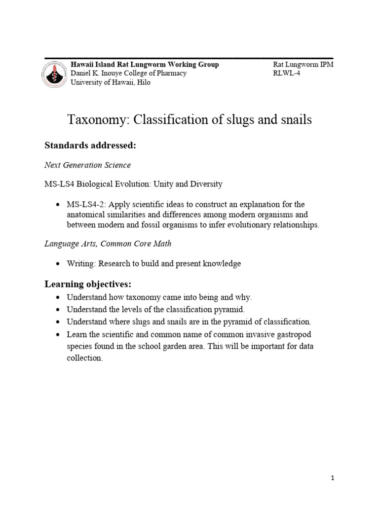 Taxonomy Classification of Slugs and Snails | PDF | Mollusca | Taxonomy ...
