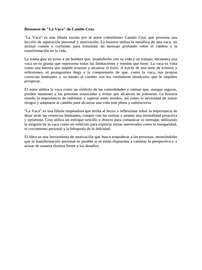 Resumen de "La Vaca" de Camilo Cruz | PDF