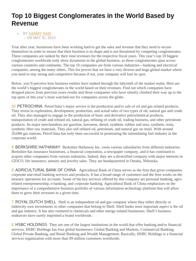 Top 10 Richest Conglomerates by Revenue | PDF | General Electric | Banks