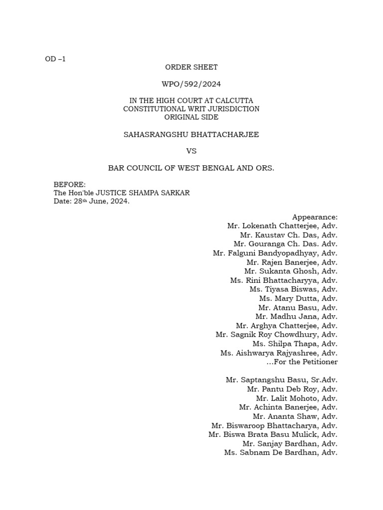 BC of WB Shampa Sarkar 28.06.2024 | PDF | Advocate | Judiciaries