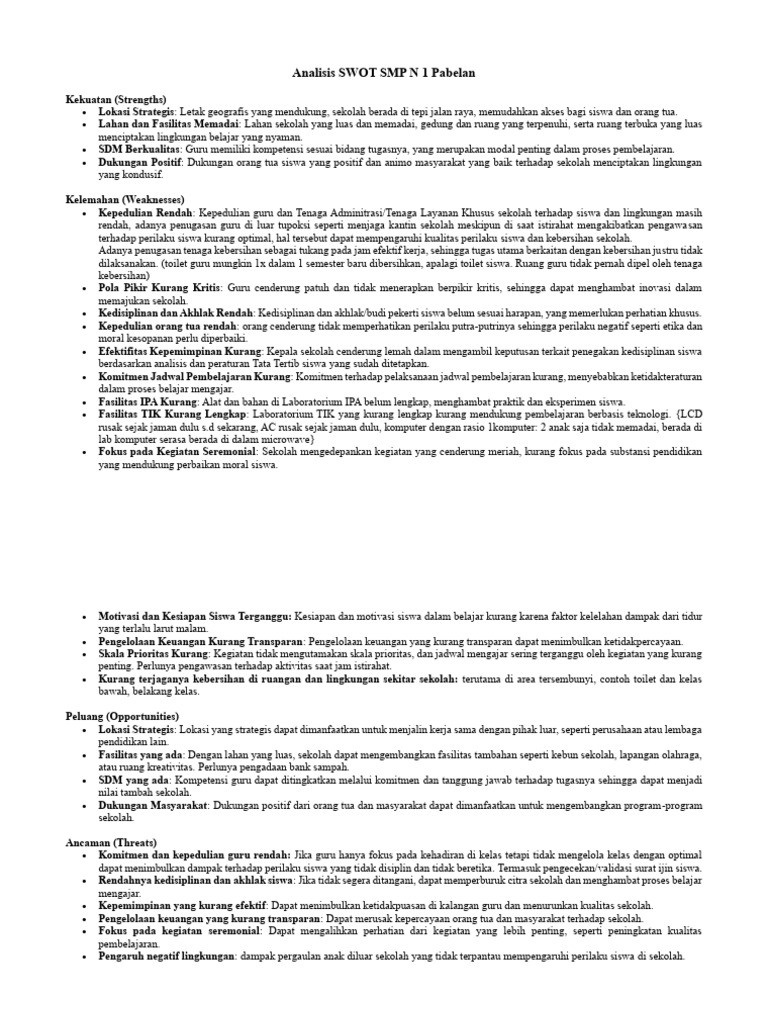 Analisia SWOT Dan Visi | PDF