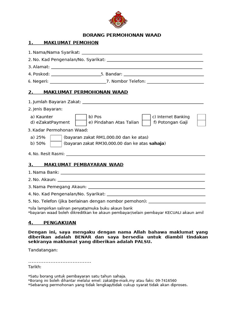 Borang-Permohonan-Waad-Julai2024 | PDF