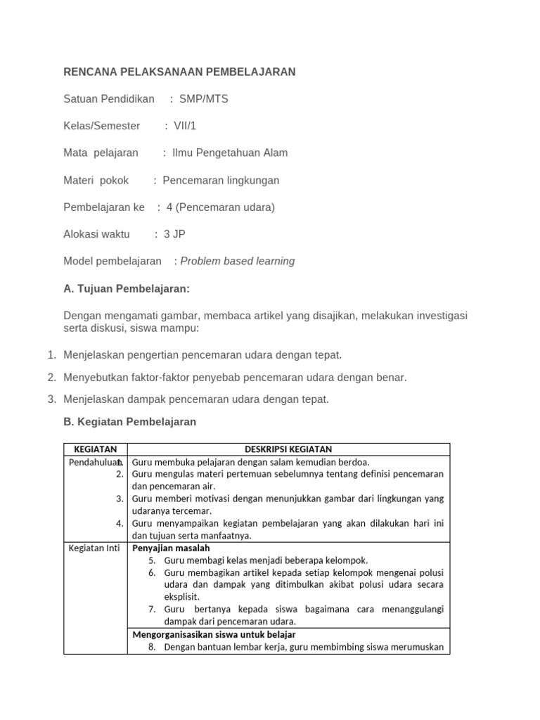 Contoh RPP Model PBL | PDF