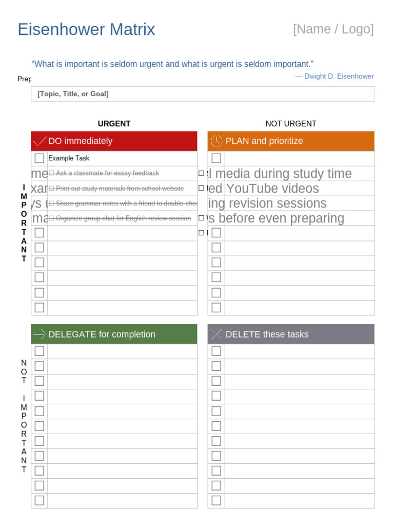 Eisenhower Matrix Updated | PDF