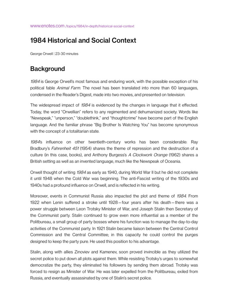 1984: Historical and Social Context | PDF | Communism | Joseph Stalin