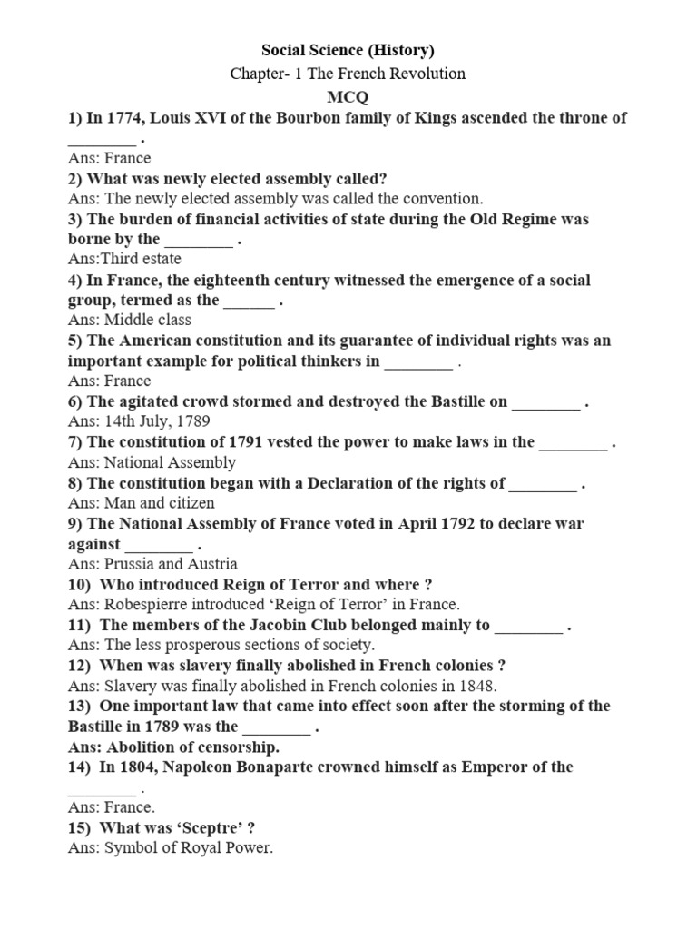 French revolution extra question class 9th | PDF | French Revolution ...