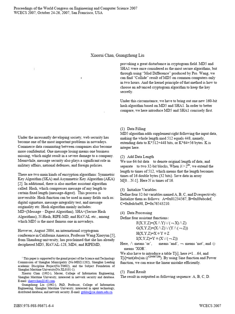 Discussion of One Improved Hash Algorithm Based On MD5 and SHA1 | PDF | Applied Mathematics ...