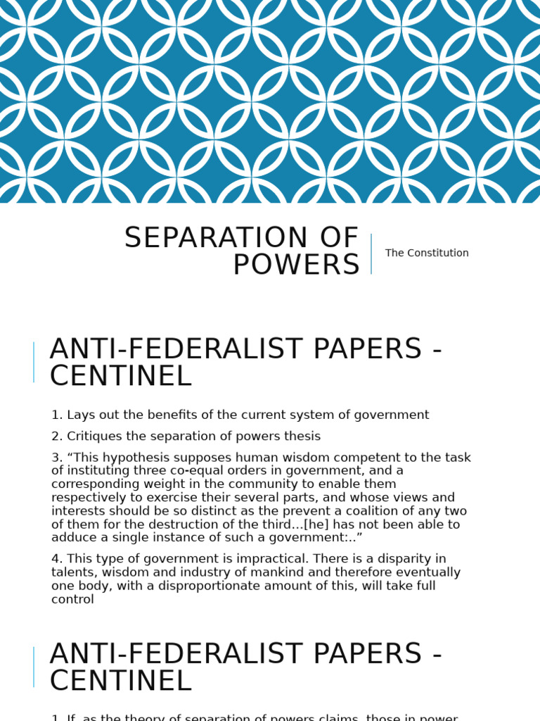 Anti-Federalist Critique of Separation of Powers | PDF | Article One Of ...
