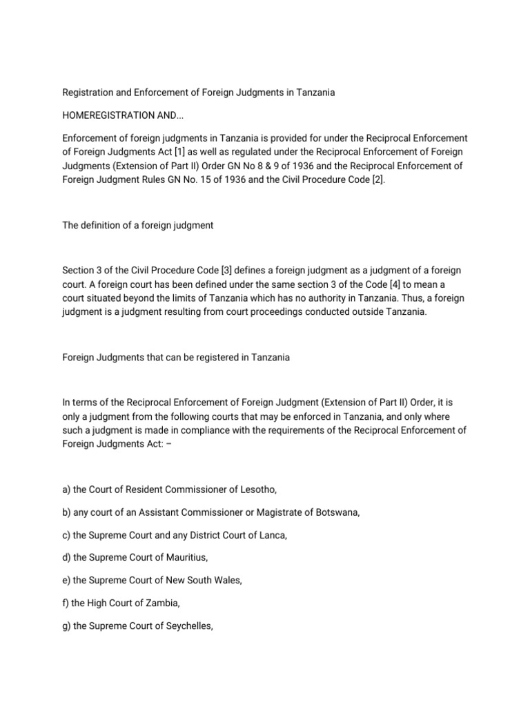 Registration and Enforcement of Foreign | PDF | Judgment (Law) | Trademark