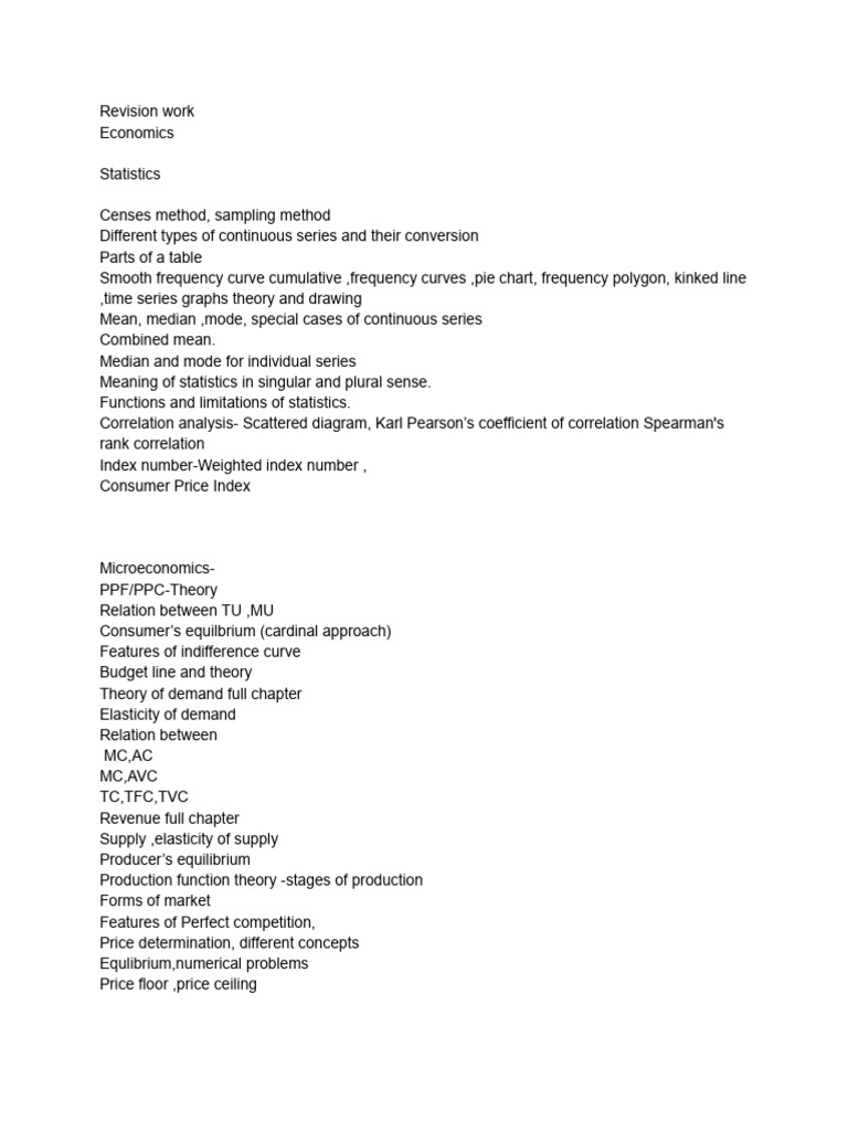 Revision Work Class Xi Eco | PDF