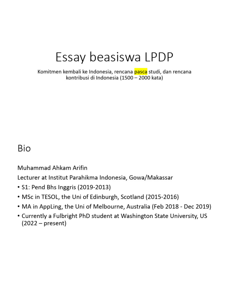 File Presentasi Esai LPDP | PDF