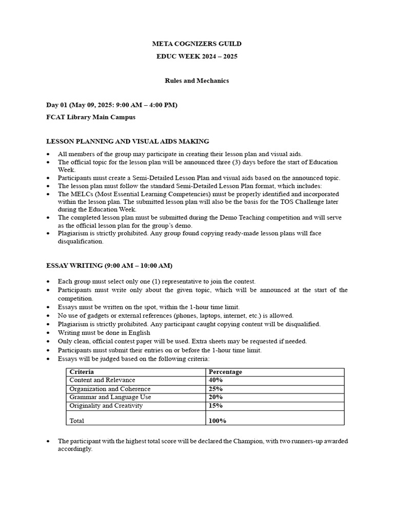 EDUC WEEK Rules and Mechanics | PDF | Human Communication | Cognition