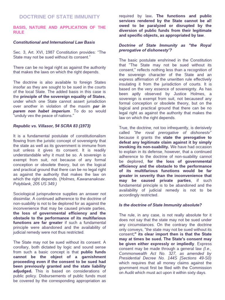 Conlaw1 - Doctrine of State Immunity | PDF | Lawsuit | Sovereign Immunity