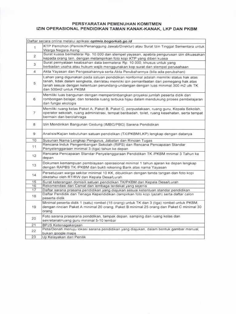 PERSYARATAN IZIN OPERASIONAL | PDF